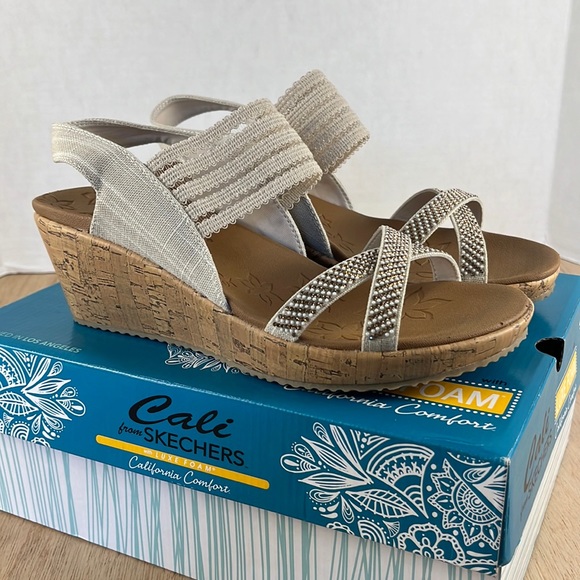 Skechers | Shoes | Skechers Beverlee Fancy Sips Womens Wedge Sandals Size Color Natural Lux Foam ...
